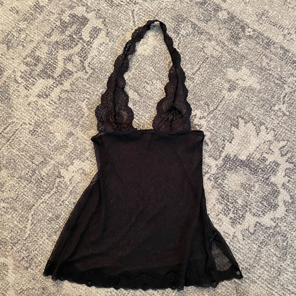 Victorias Secret Sexy Black Sheer Lace Halter Linger Gem